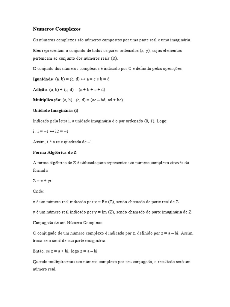 Numeros Complexos | PDF | Número complexo | Números