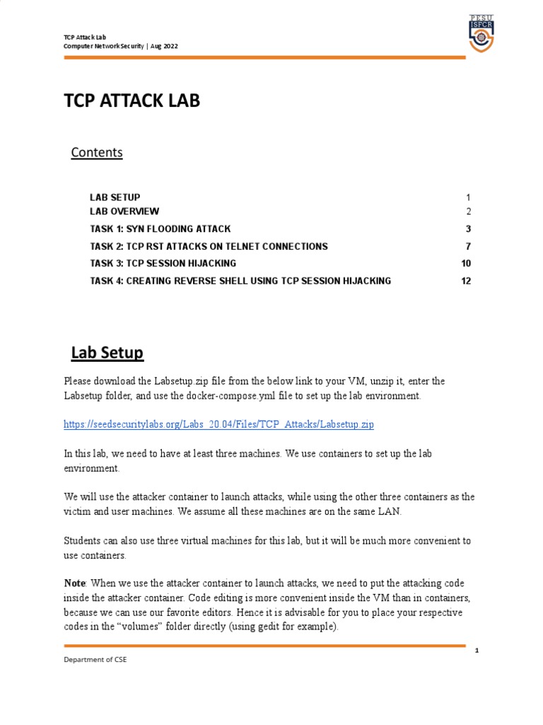 TCP Attack Lab | PDF | Transmission Control Protocol | Port (Computer Networking)