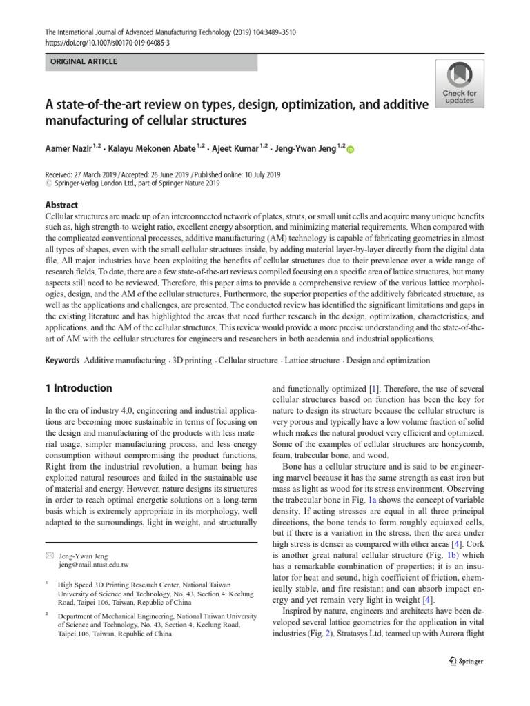 A State-Of-The-Art Review On Types, Design, Optimization, and Additive Manufacturing of Cellular ...