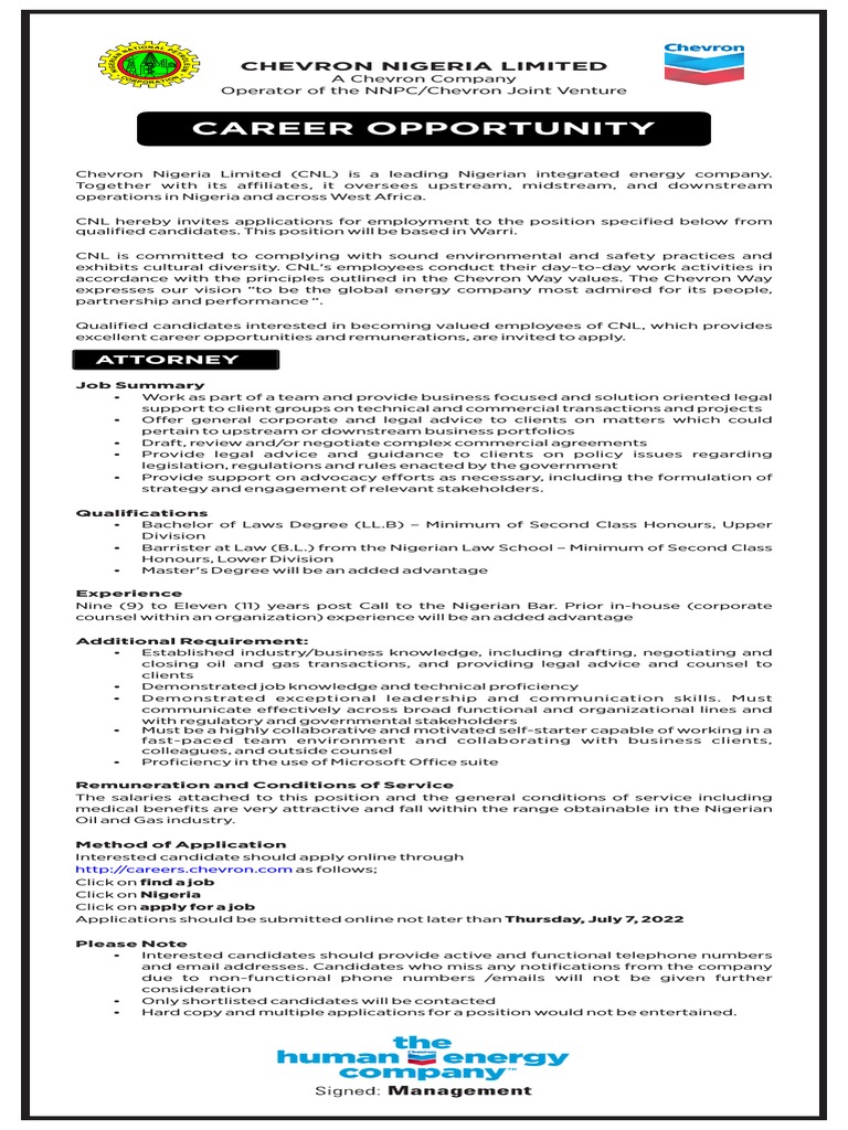 Career Opportunity Advert - Attorney | PDF | Lawyer | Chevron Corporation