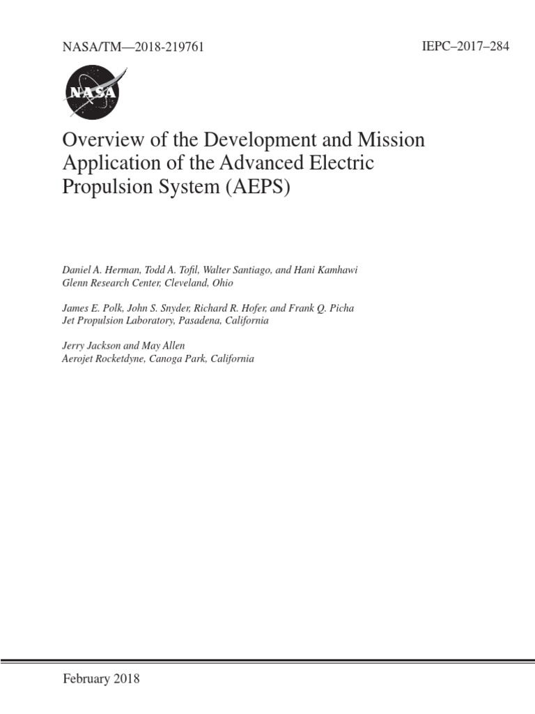 Overview of The Development and Mission Application of The Advanced Electric Propulsion System ...