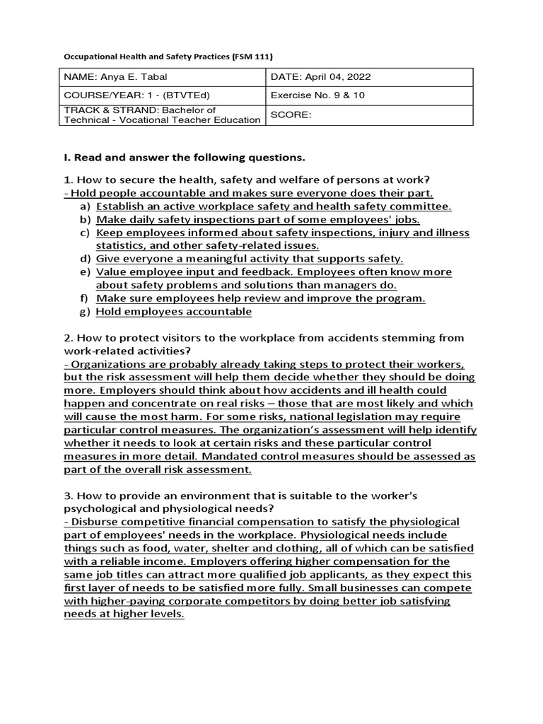 FSM 111 1st Year (Exercise 9 & 10) - Anya E. Tabal | PDF