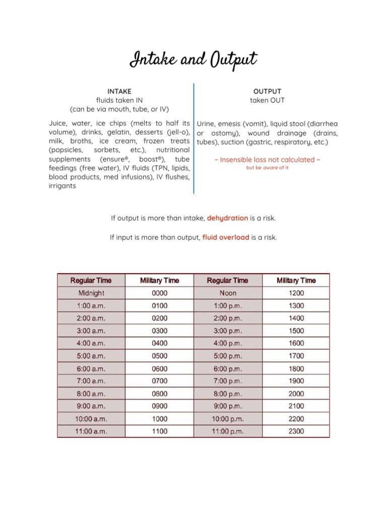 Intake and Output | PDF | Urinary Bladder | Intravenous Therapy