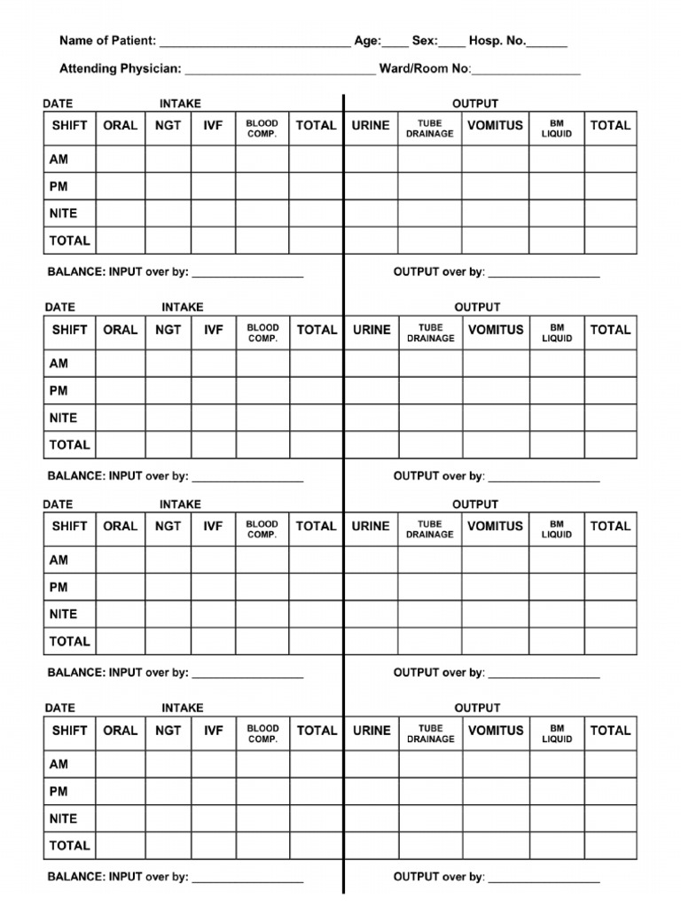 Intake and Output Template | PDF