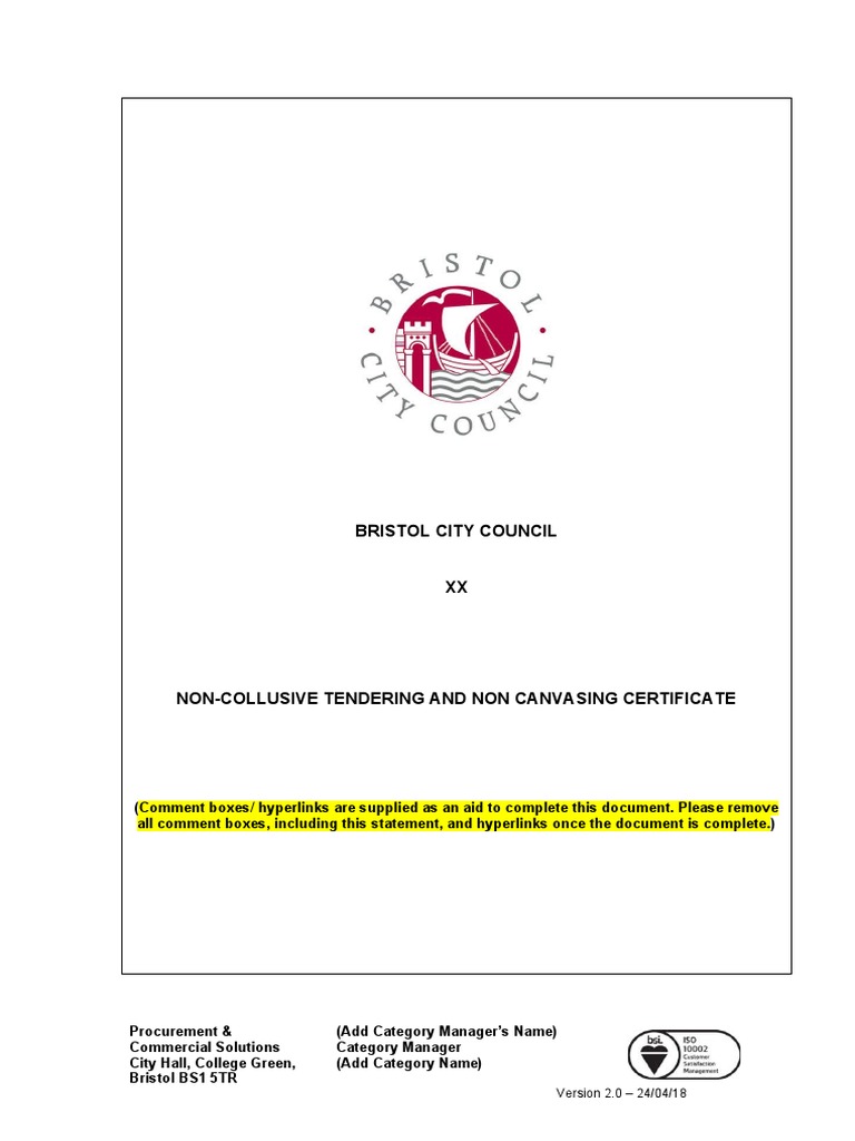 Non Collusive and Non Canvasing Certificate | PDF | Government ...