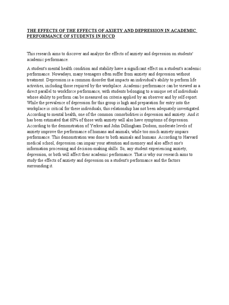 The Effects of Anxiety and Depression in Academic Performance of ...