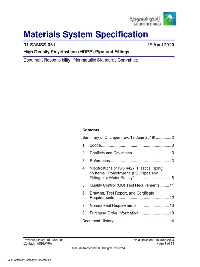 01 Samss 051 | PDF | Pipe (Fluid Conveyance) | Specification (Technical Standard)