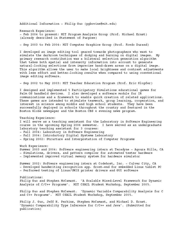 Philip - Guo Stanford PHD App Supplemental | PDF | Software | Programming