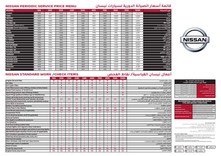 Nissan Service Prices | PDF