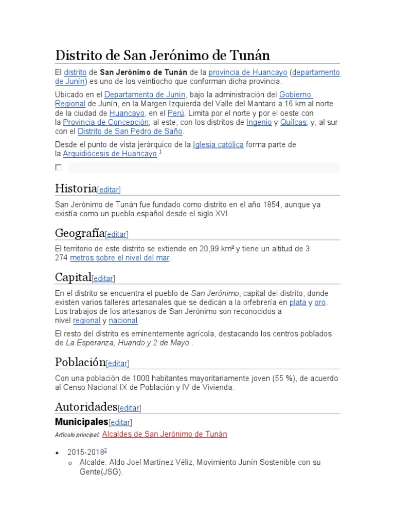 San Jerónimo de Tunán: Historia y Geografía | PDF