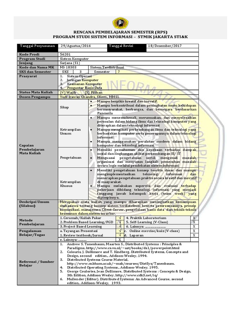 RPS Sistem Terdistribusi-Sk | PDF