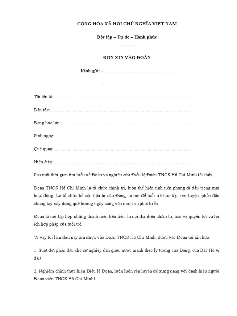 Don Xin Vao Doan 1 | PDF