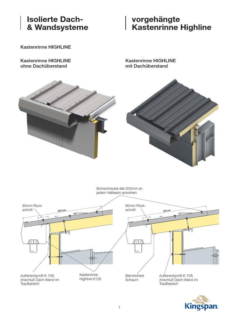 Kingspan Vorgehängte Kastenrinne HighLine - Datenblatt | PDF