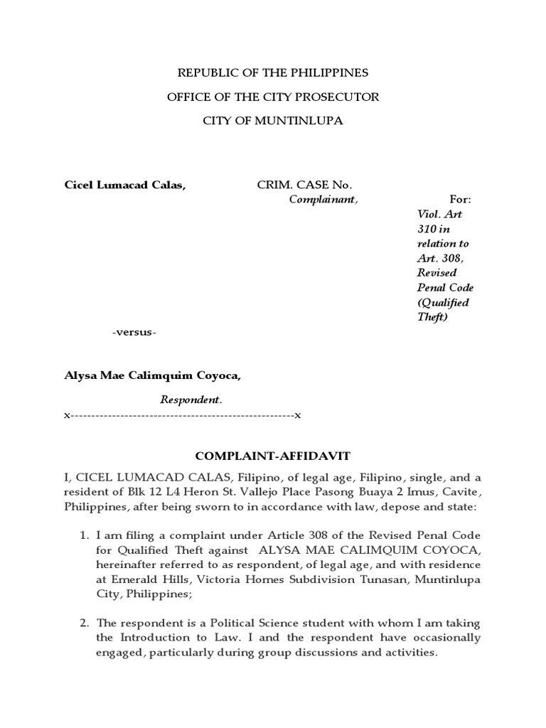 Draft Complaint Affidavit | PDF | Affidavit | Judiciaries