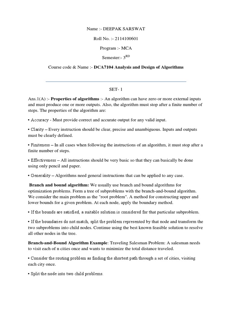 Dca7104 Analysis And Design Of Algorithms Pdf Dynamic Programming Time Complexity 4157