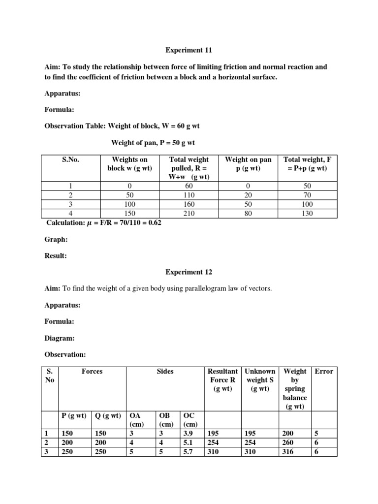 XI Physics Practical and Activity Record | PDF | Force | Weight