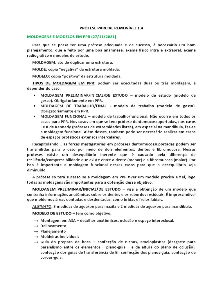 Moldagens E Modelos em PPR (27/11/2021) : Prótese Parcial Removível 1.4 ...