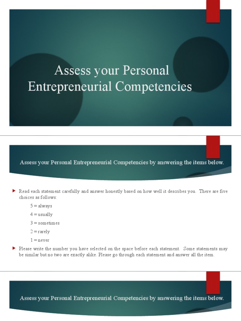 Personal Entrepreneurial Competency Assessment | PDF | Psychology ...