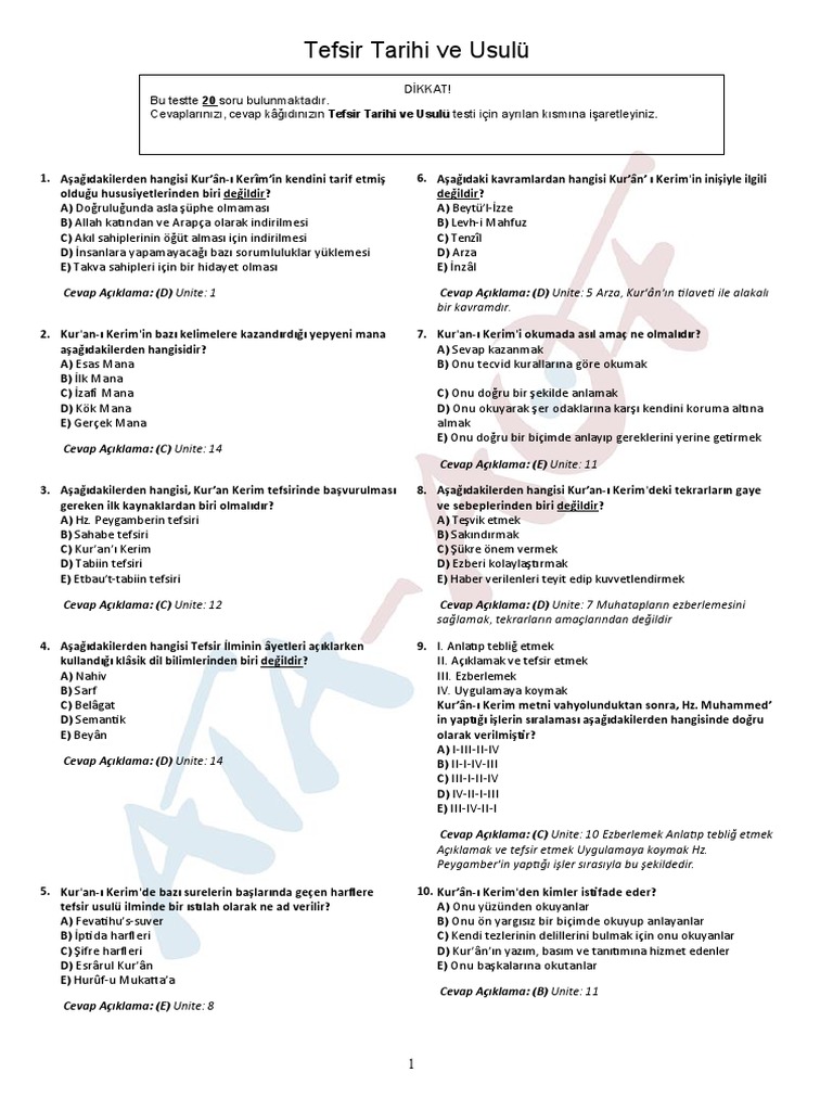 Tefsir Tarihi Ve Usulü - Büt | PDF