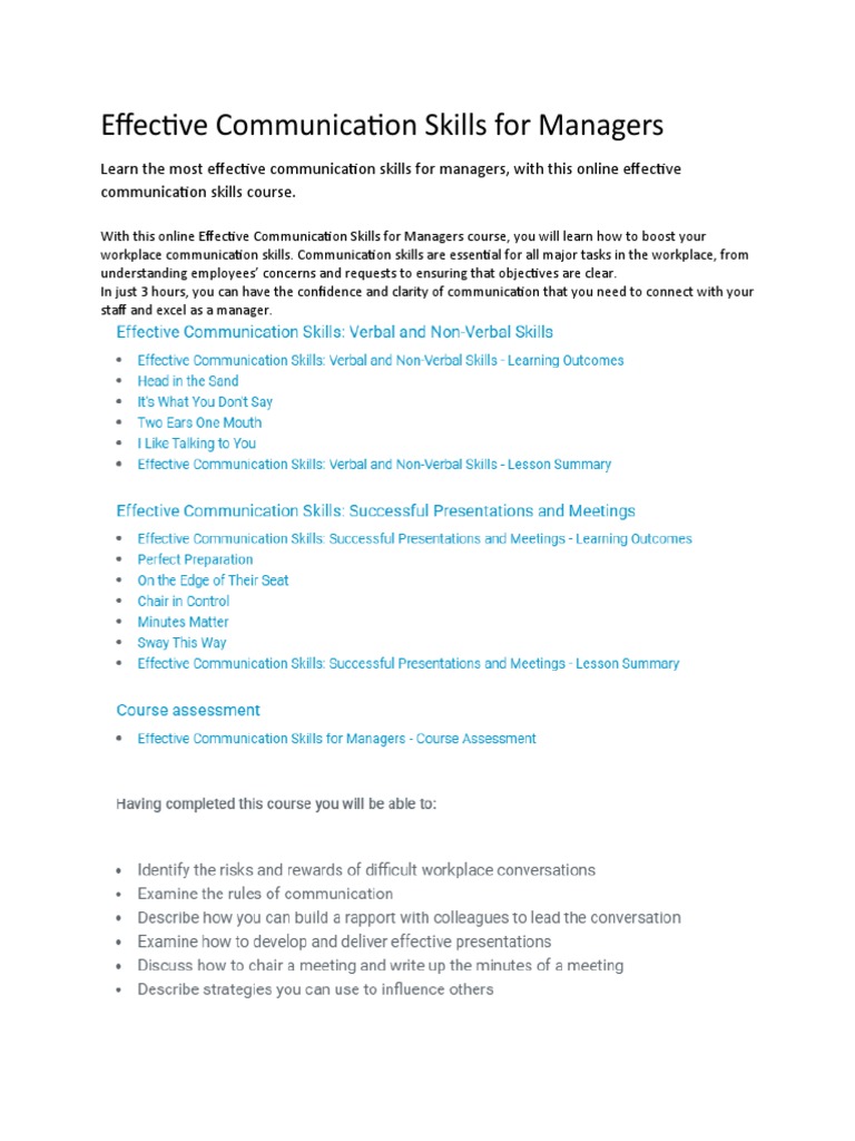 Effective Communication Skills For Managers | PDF | Nonverbal ...