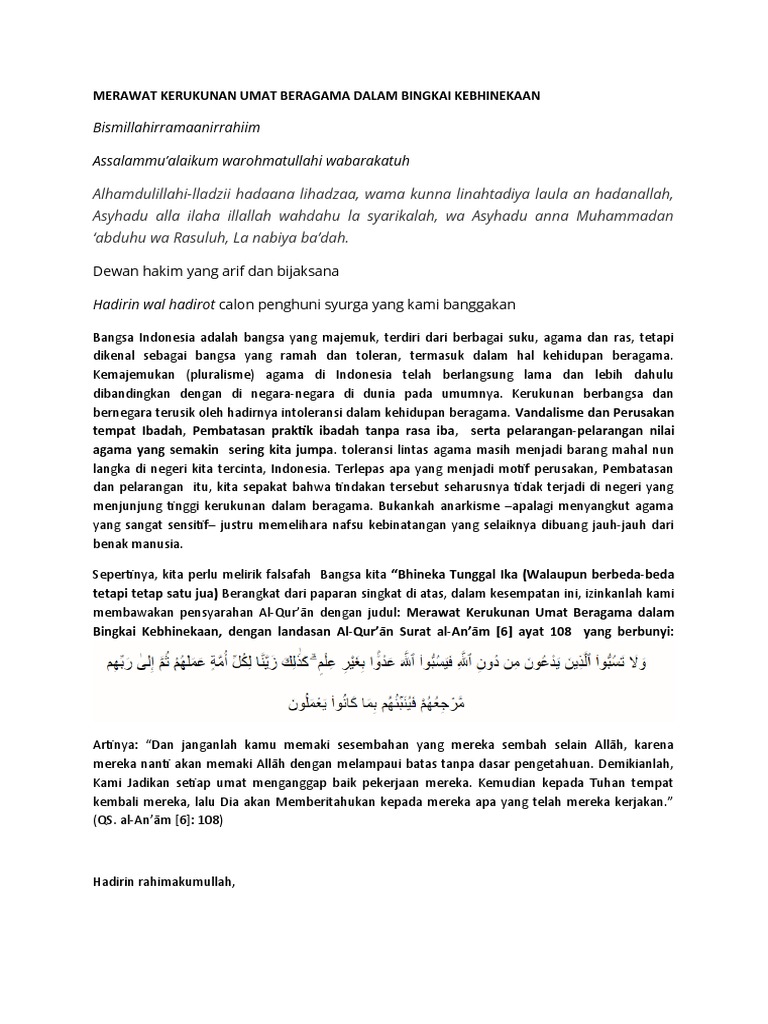 MERAWAT KERUKUNAN UMAT BERAGAMA DALAM BINGKAI KEBHINEKAAN Rev | PDF | Ilmu Sosial