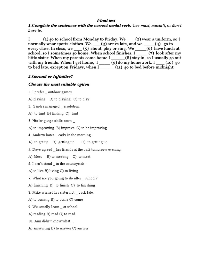 Final Test | PDF | Linguistics | Grammar