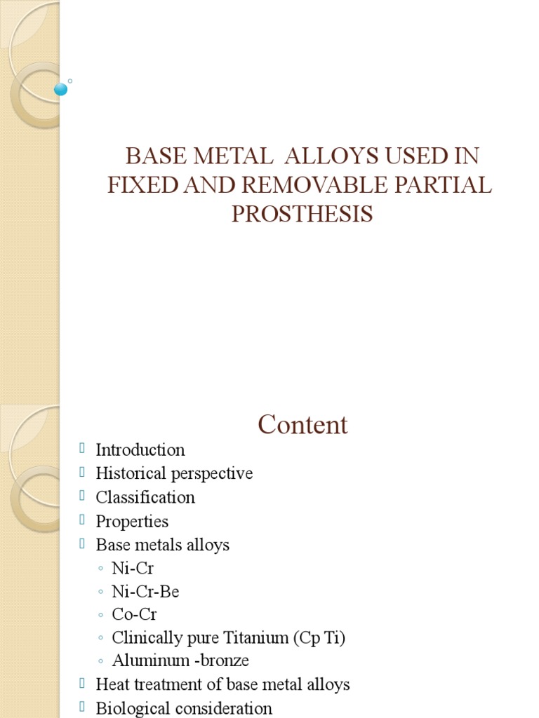 Base Metal Alloys Used in Fixed and Removeable | PDF | Alloy | Metals