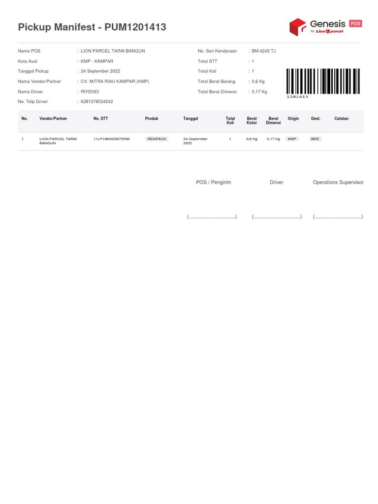Pickup Manifest 24 SEPT 22 | PDF