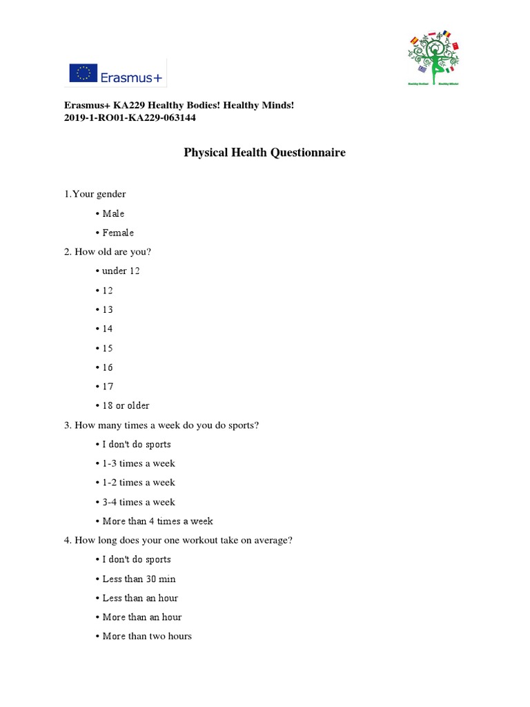 Physical Health Questionnaire | PDF | Sports | Physical Exercise