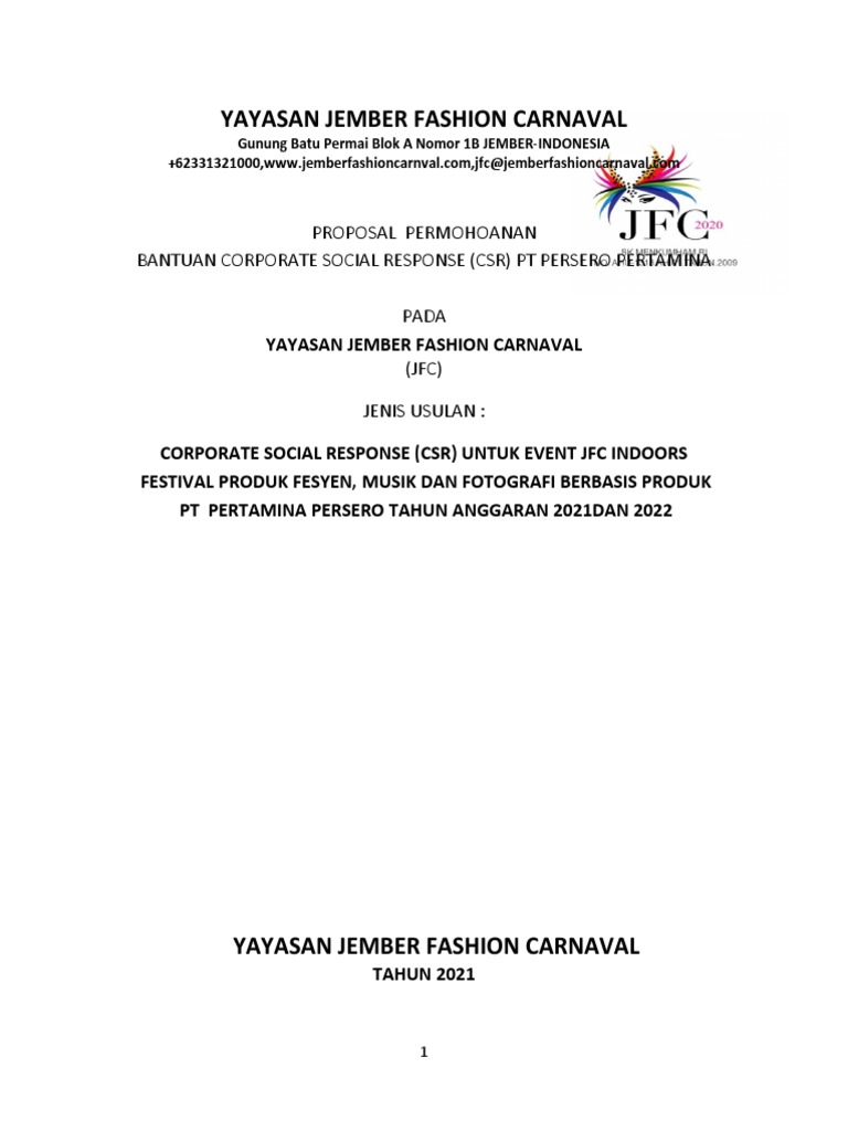Proposal CSR Pertamina untuk JFC 2021 | PDF | Bisnis | Ilmu Sosial