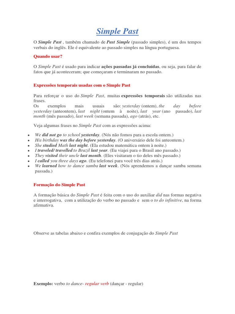 Entendendo o Simple Past em Inglês | PDF
