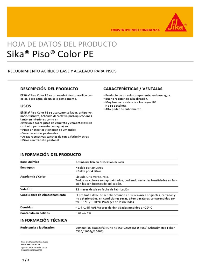 Sika Piso Color Pe | PDF | Agua | Materiales