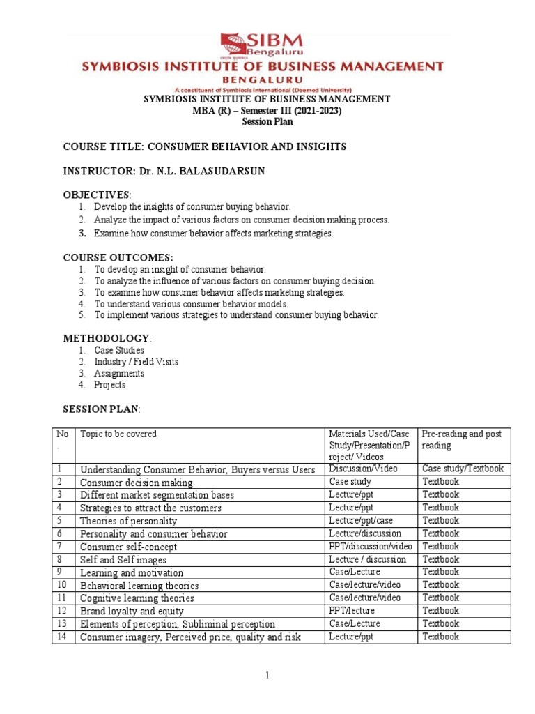 CBI Session Plan. Balasudarsun | PDF | Consumer Behaviour | Behavior