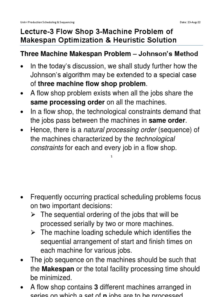 3-Machine Flow Shop Scheduling Optimization | PDF | Mathematical ...