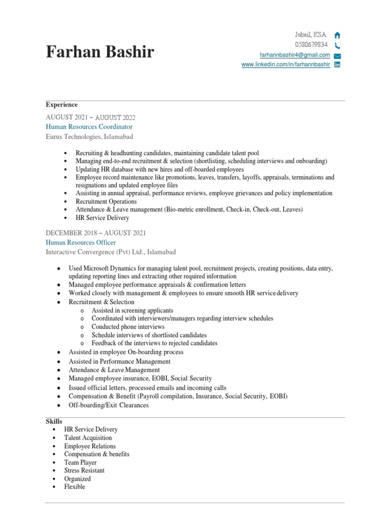 Farhan Bashir Cv Pdf Human Resources Human Resource Management 