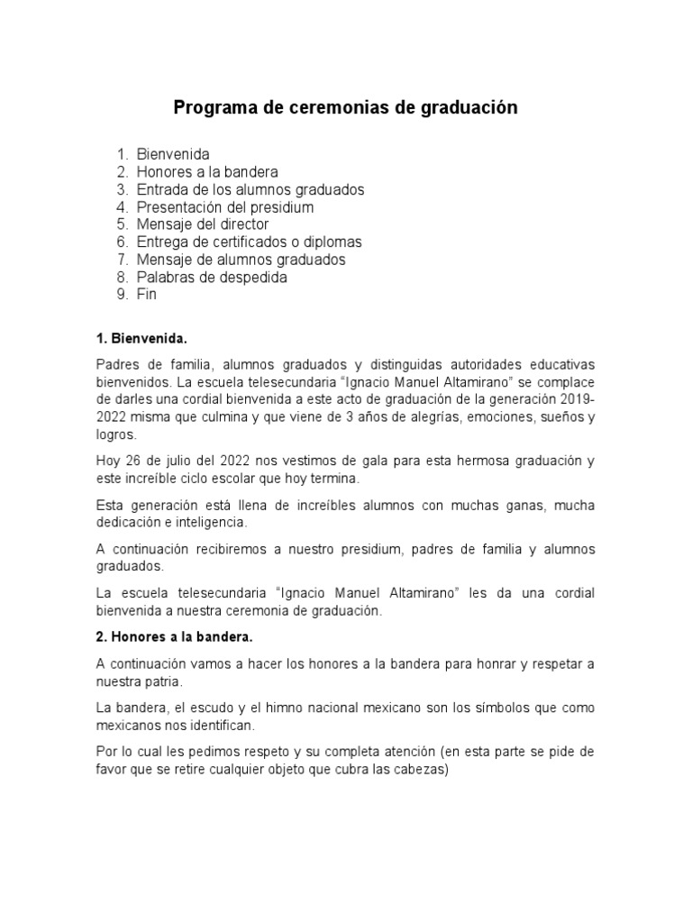 Programa de Ceremonias de Graduación | PDF