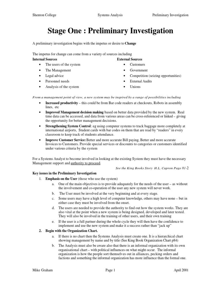Preliminary Investigation | PDF | Feasibility Study | Computing