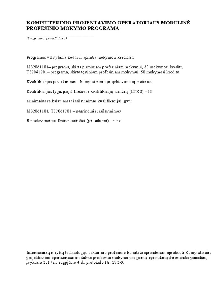 Kompiuterinio Projektavimo Operatorius M32061101 T32061201 2018 | PDF