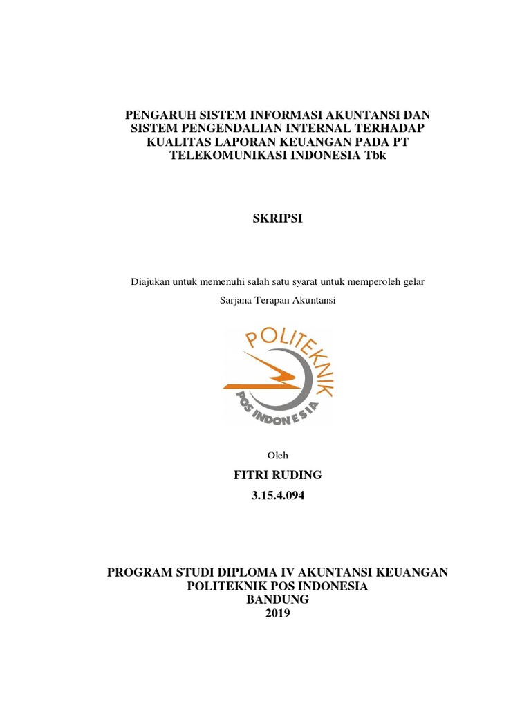 Pengaruh Sistem Informasi Akuntansi Dan Sistem Pengendalian Internal Terhadap Kualitas Laporan ...