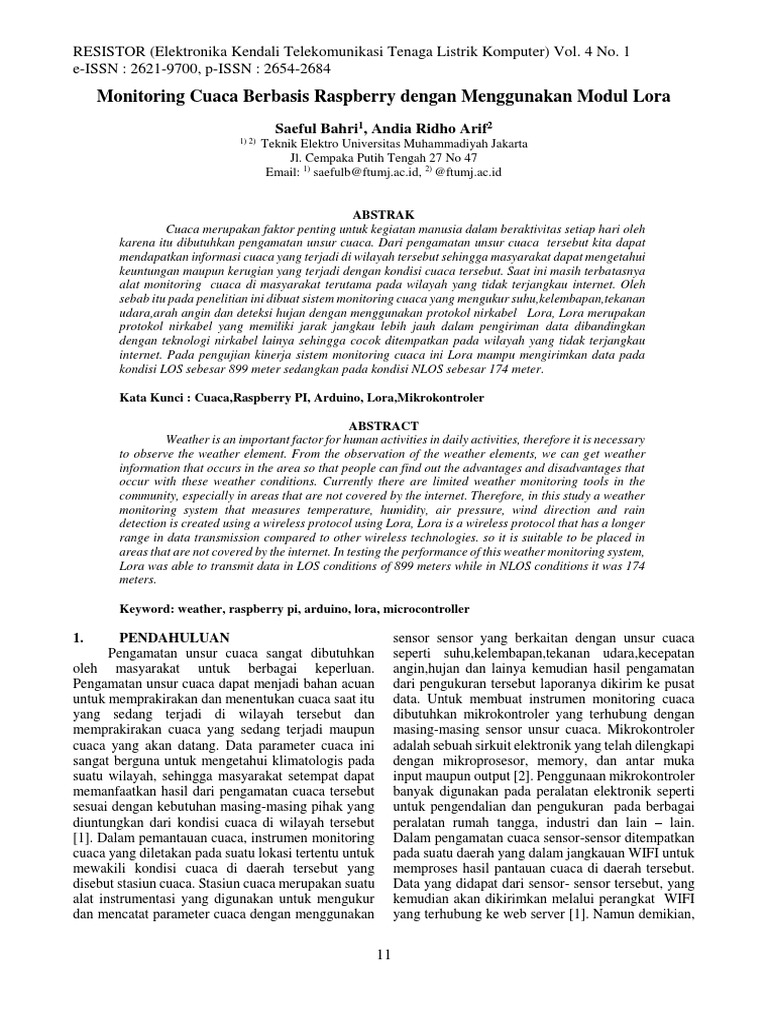 Monitoring Cuaca Berbasis Raspberry Dengan Menggunakan Modul Lora | PDF