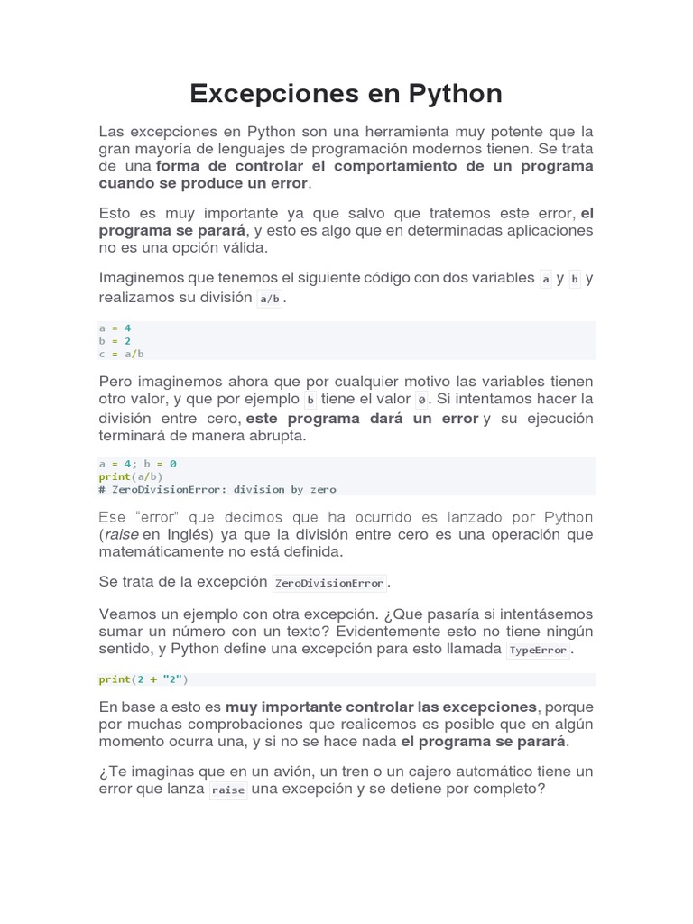 Excepciones en Python | PDF | Python (lenguaje de programación ...