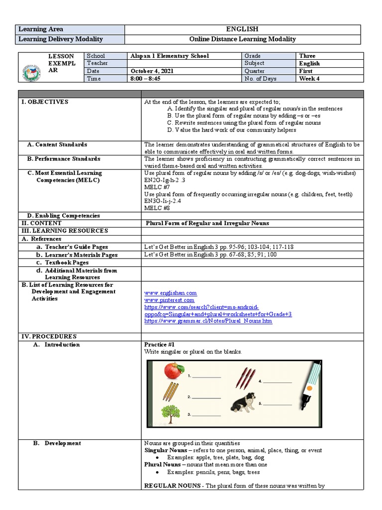 Eng W4 Q1 Melc 7 8 | PDF | Plural | English Language
