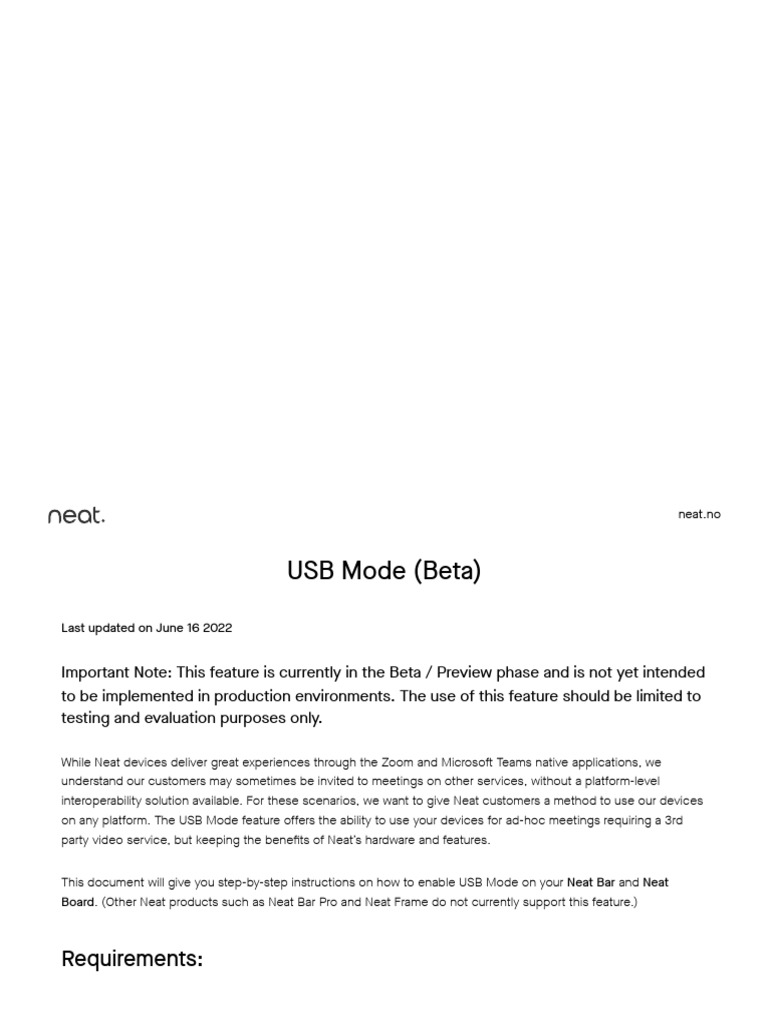 USB Mode (Beta) - Neat Support | PDF | Usb | Hdmi