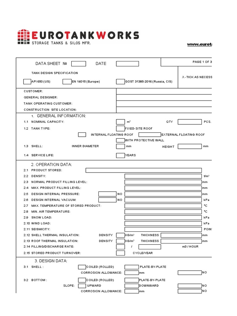Vertical Tank Data Sheet | PDF | Roof | Sheet Metal