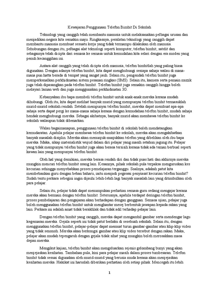 Kewajaran Penggunaan Telefon Bimbit Di Sekolah | PDF