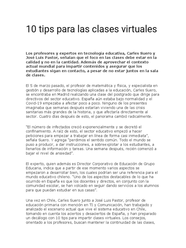 10 Tips para Las Clases Virtuales | PDF | Maestros | Método de enseñanza