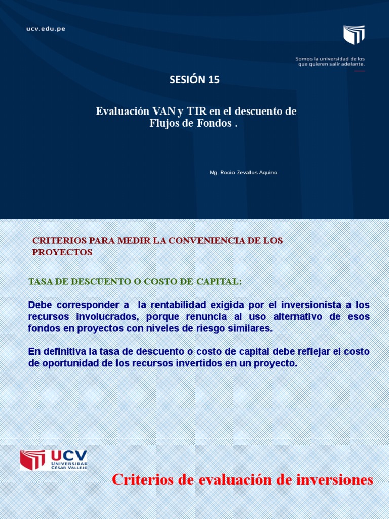 1-Sesión 15-Evaluación VAN y TIR | PDF | Tasa interna de retorno | Economía Financiera