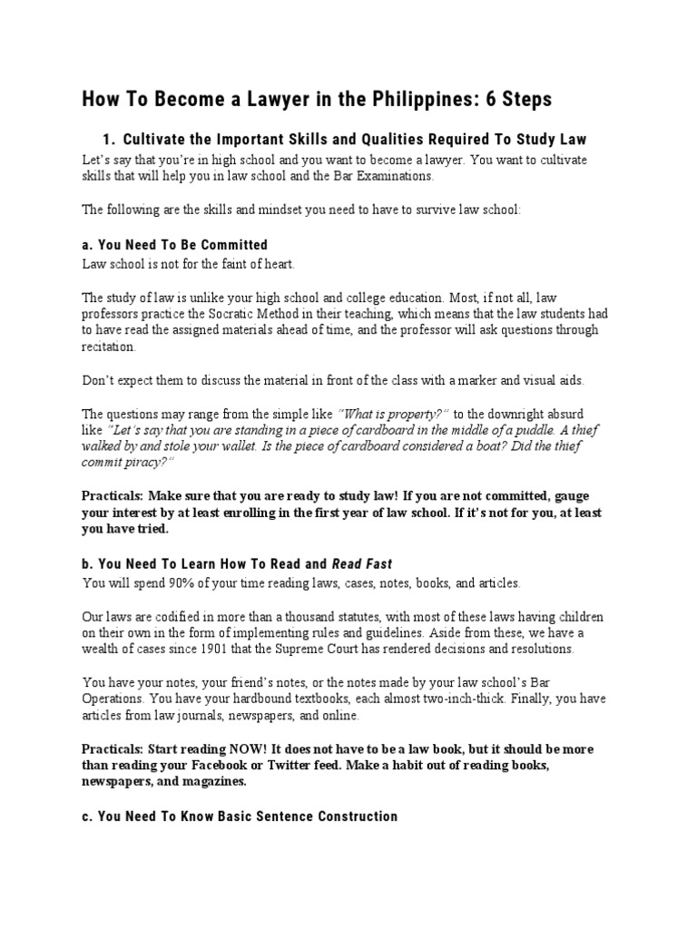Steps in becoming a lawyer | PDF | University And College Admission ...