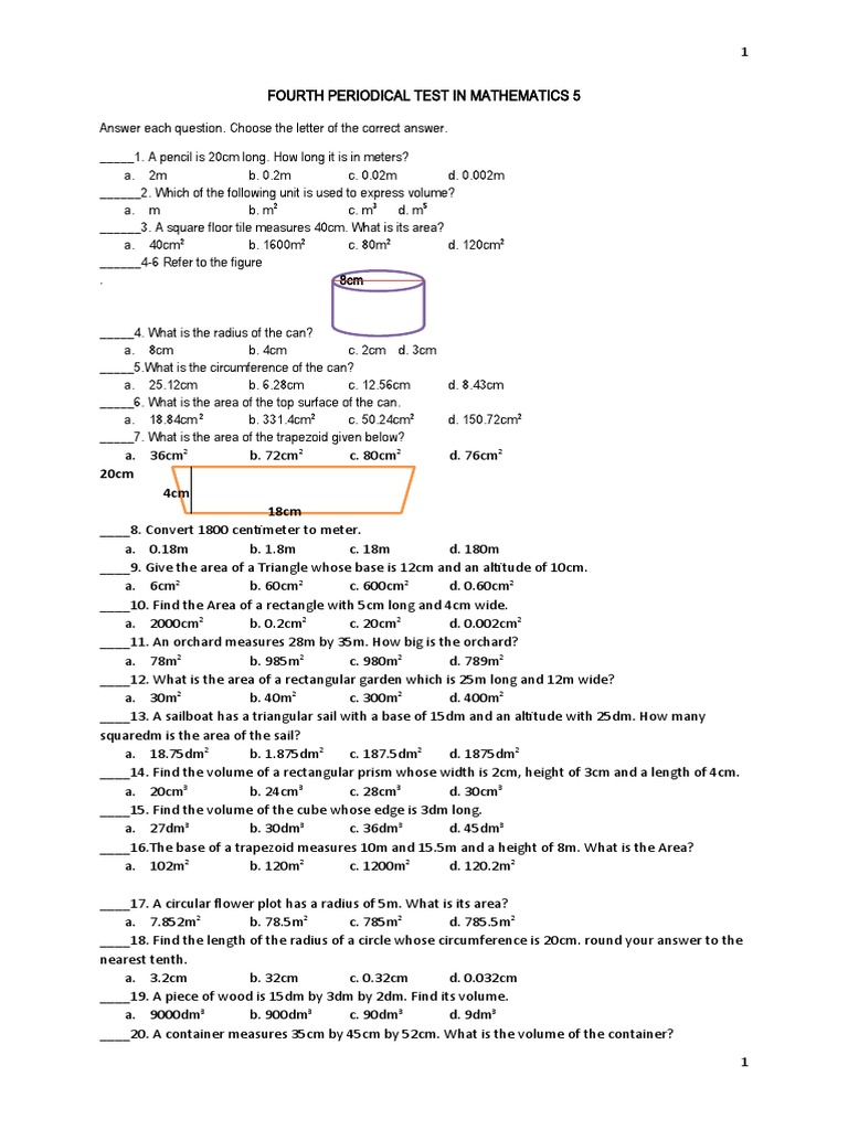 Periodical Test in MATH-5 - Q4 | PDF | Chemistry | Metrology