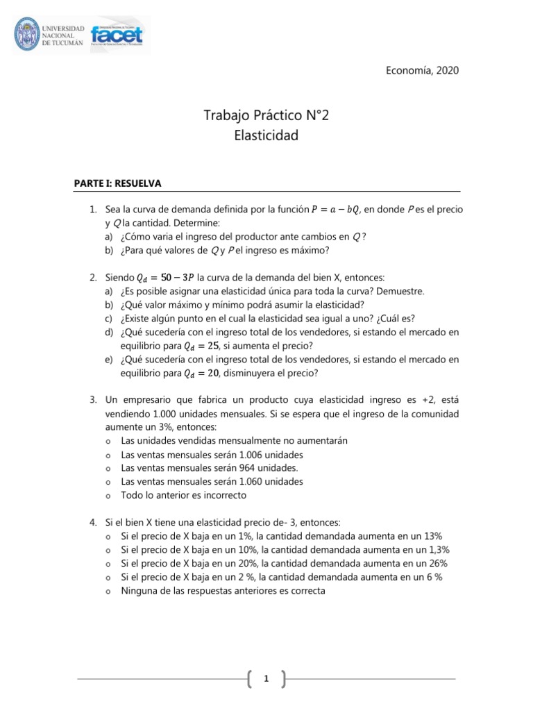 TP 02 Elasticidad | PDF | Elasticidad (economía) | Mercado (economía)